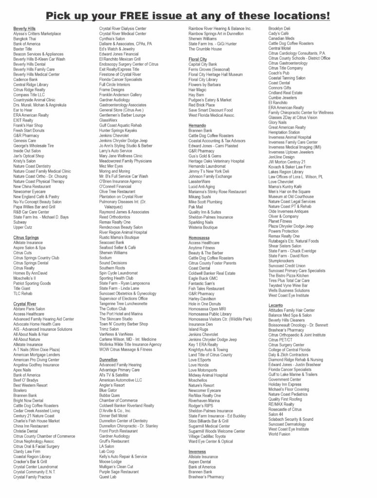 Magazine Locations – Citrus County Life Magazine